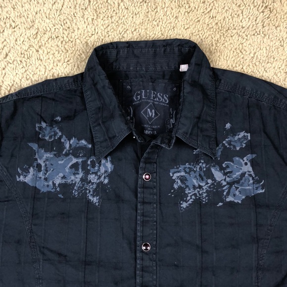 Guess | Shirts | Guess Snap Button Down Shirt Navy Blue Sz Medium ...